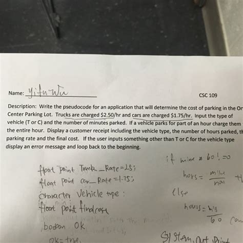 Solved Nameh Wu Csc 109 Description Write The Pseudocode