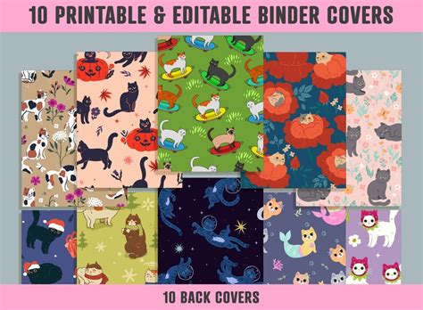 Cute Cats Binder Cover 10 Printableeditable Binder Coversspines