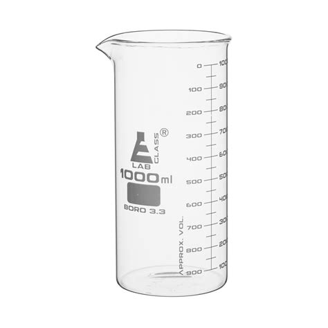 Beaker 1000ml Tall Form With Spout White 100ml Dual Graduations Borosilicate 33 Glass