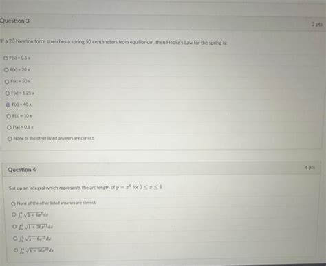 Solved If A 20 Newton Force Stretches A Spring 50