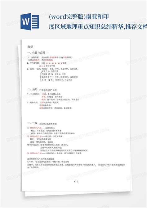 完整版南亚和印度区域地理重点知识总结精华推荐文档word模板下载编号qwwxmjmn熊猫办公