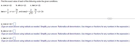 Solved Find The Exact Value Of Each Of The Following Under Chegg Com