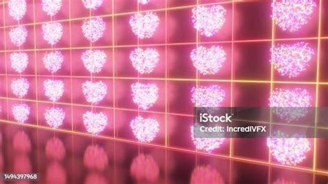 반짝이는 거울 표면에 반사되는 디지털 3d 하트 모양의 배열 추상적인 배경 질감 3차원 형태에 대한 스톡 사진 및 기타 이미지