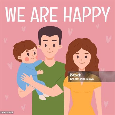 행복 한 젊은 가족어머니 아버지 아기 포스터 템플릿 평면 벡터 일러스트 레이 션 부모 육아 및 가족의 개념 어린 아이를 안고 있는 젊은 부모 가족에 대한 스톡 벡터 아트 및