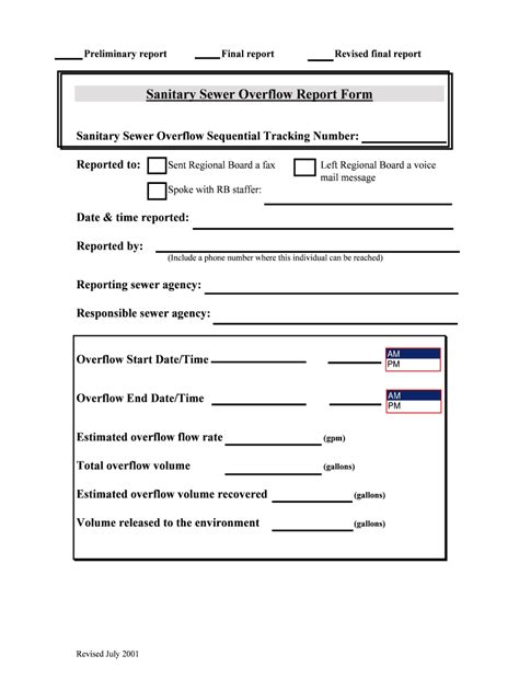 Fillable Online Sanitary Sewer Overflow Report Form Fax Email Print Pdffiller