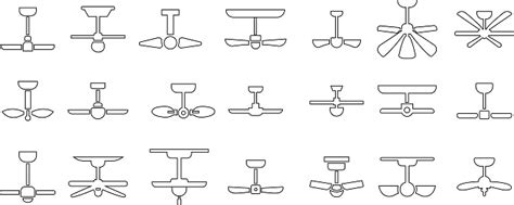 Celling 팬 아이콘 선 스타일 편집 가능한 스톡 세트입니다 공기 팬 벡터 표지판 Celling 팬 아이콘 클립 아트 아바타 로고 타입 기호는 방을 식히고 투명한 배경에