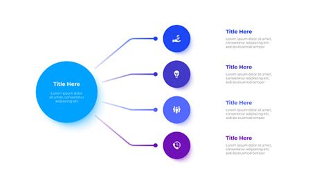 원형 요소가 있는 플로우 차트 다이어그램입니다 4가지 옵션으로 비즈니스 프로젝트 계층 구조 시각화의 개념입니다 인포그래픽 디자인 템플릿 0명에 대한 스톡 벡터 아트 및 기타