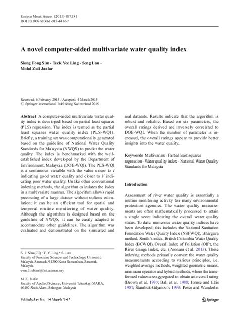Pdf A Novel Computer Aided Multivariate Water Quality Index