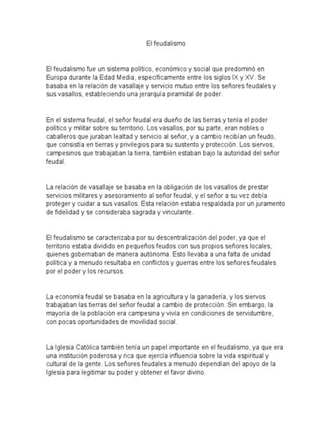 El Feudalismo Pdf Feudalismo Edades Medias