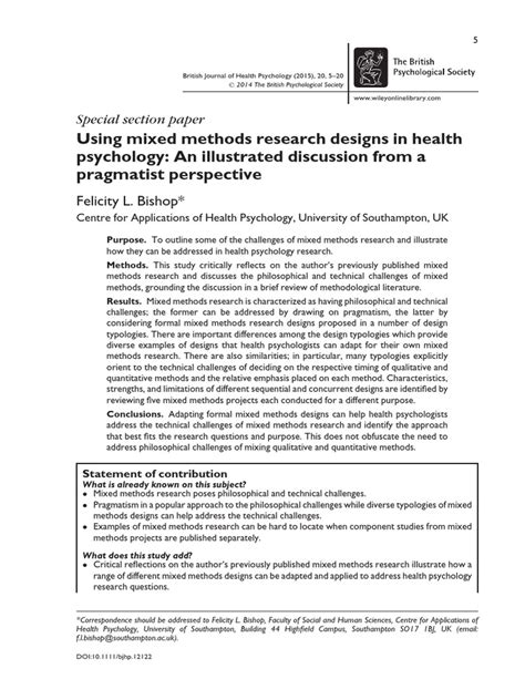 Using Mixed Methods Research Designs In Health Psy Pdf Qualitative Research Pragmatism