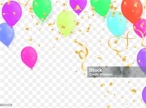 화려한 풍선과 색종이 조각이 있는 축하 배경 벡터 그림입니다 검은색에 대한 스톡 벡터 아트 및 기타 이미지 검은색 공중