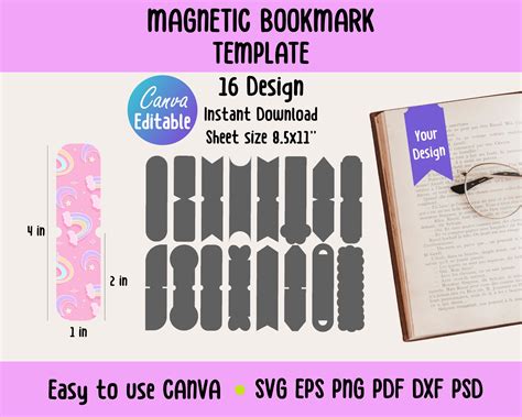 Magnetic Bookmark Template Magnetic Bookmark Svg Custom Etsy