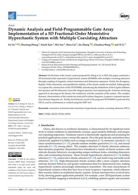 Pdf Dynamic Analysis And Field Programmable Gate Array Implementation Of A 5d Fractional Order