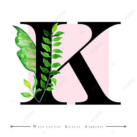 Alphabet Letter K With Watercolor Tropical Leaves Background