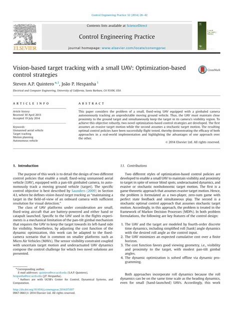 Pdf Vision Based Target Tracking With A Small Uav Optimization Based