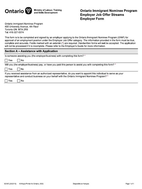 Oinp Employer Form Pdf