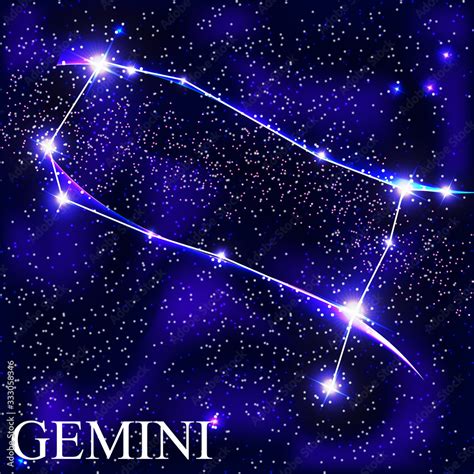 Gemini Zodiac Sign With Beautiful Bright Stars On The Background Of Cosmic Sky Vector