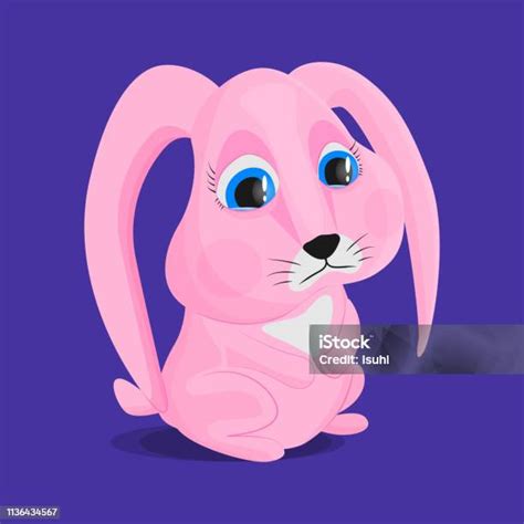 그의 눈에 눈물과 파란색 배경에 분홍색 토끼 슬픈 토끼의 벡터 이미지입니다 슬픔 슬픔 분노의 개념 선물 없이 부활절에 토끼 공휴일에 대한 스톡 벡터 아트 및 기타 이미지
