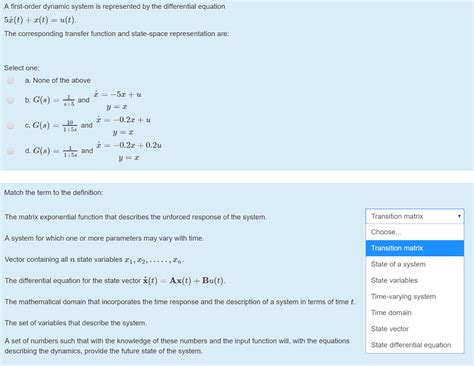Solved A First Order Dynamic System Is Represented By The Chegg