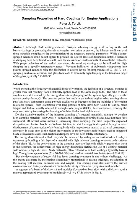 Pdf Damping Properties Of Hard Coatings For Engine Applications