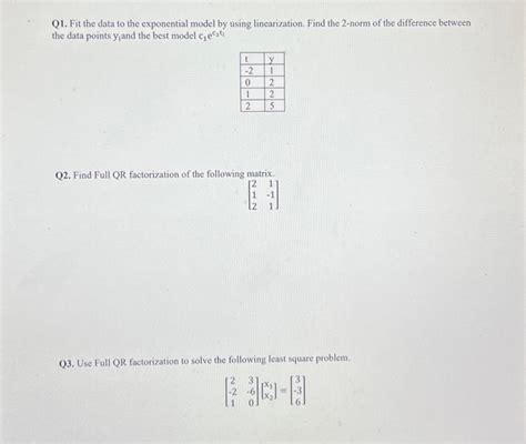 Solved Q1 Fit The Data To The Exponential Model By Using