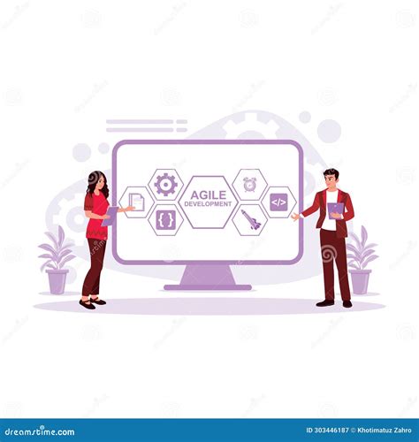Male And Female Developers Are Doing Business Agile Development Software Coding On Screen Stock