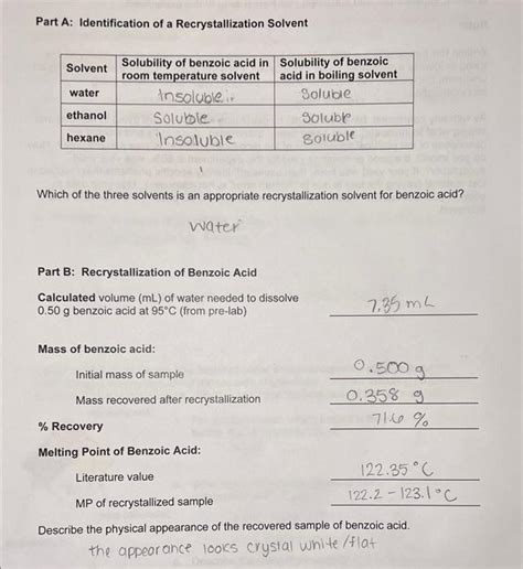 Solved Part A Identification Of A Recrystallization Solvent