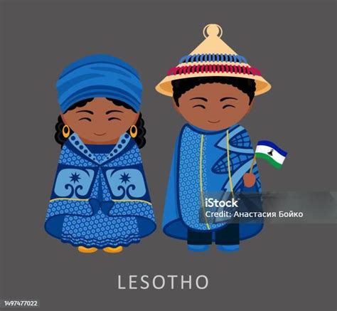 바소토 담요 민족 의상을 입은 여자와 남자 레소토 커플 전통 민족 의상을 입은 만화 캐릭터 플랫 벡터 그림입니다 가족에 대한 스톡 벡터 아트 및 기타 이미지 Istock