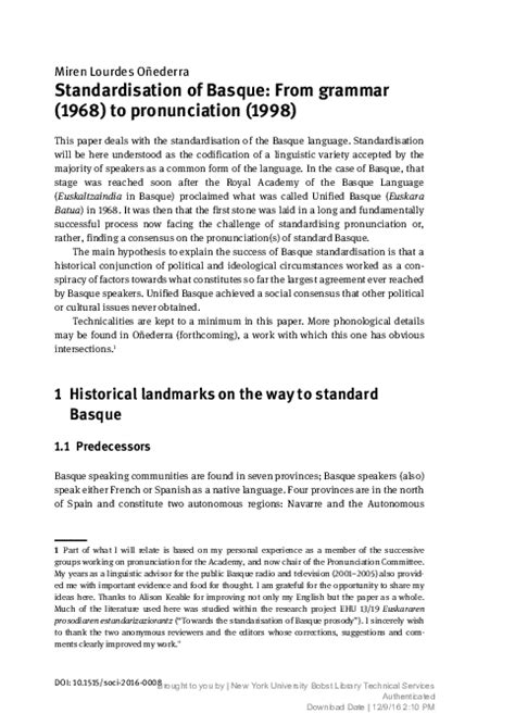 Pdf Standardisation Of Basque From Grammar 1968 To Pronunciation 1998