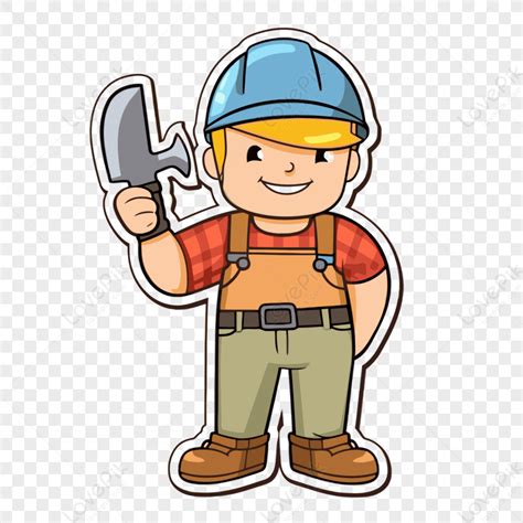 도끼와 모자를 쓴 만화 노동자 벡터팔꿈치상표 Png 일러스트 무료 다운로드 Lovepik