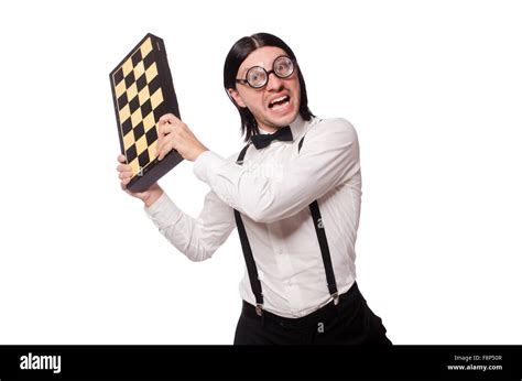 Nerd Chess Player Isolated On White Stock Photo Alamy