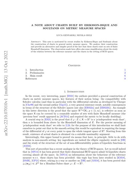 Pdf A Note About Charts Built By Eriksson Bique And Soultanis On Metric Measure Spaces