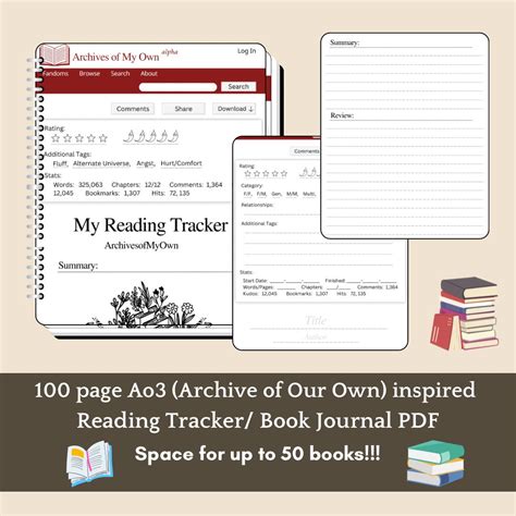 Digital Fanfic Review Reading Tracker Journal Ao3 Themed 100 Page Book