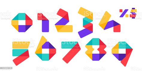 겹치는 선으로 만든 숫자 집합입니다 벡터 종이 다색 종이 접기 스타일 아이콘 알파벳에 대한 스톡 벡터 아트 및 기타 이미지 알파벳 리본상 종이접기 Istock