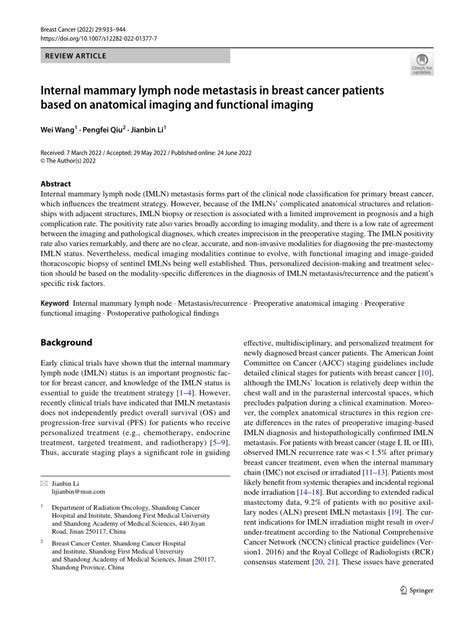 Pdf Internal Mammary Lymph Node Metastasis In Breast Cancer Patients Based On Anatomical
