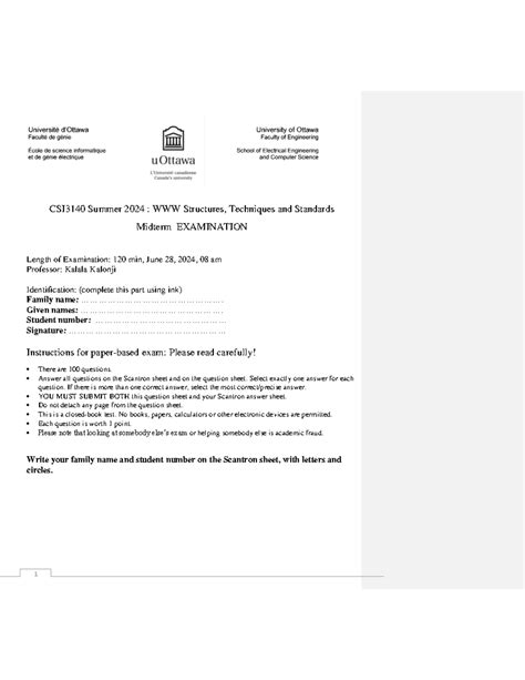 Midterm Csi3140 2024 Exam Answers And Questions Guide Studocu