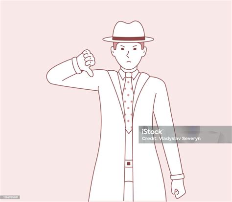 얼굴에 불일치와 부정적인 감정의 제스처를 보여주는 남자의 벡터 그림 남자 탐정 만화 예술 개념에 대한 스톡 벡터 아트 및 기타