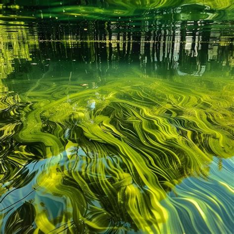 Premium Photo Freshwater Pond Algae Creating Vibrant Green Swirls Under The Surface