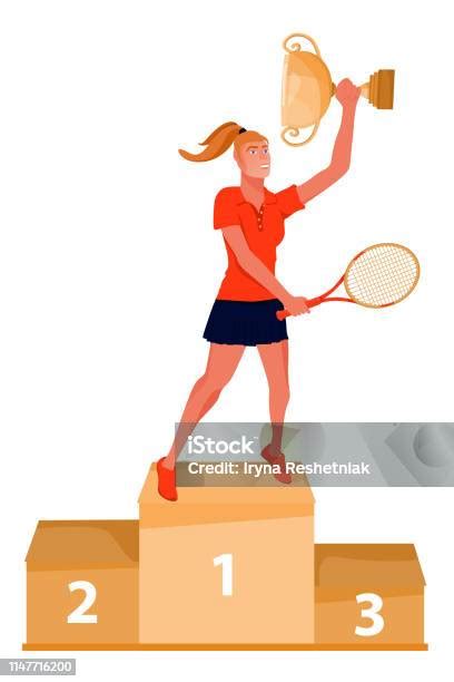 트로피의 시상식의 그림 골드 어워드 컵과 테니스 라켓으로 입상 했습니다 개념에 대한 스톡 벡터 아트 및 기타 이미지 개념