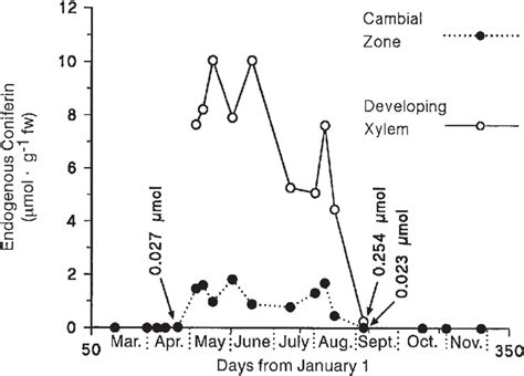 Seasonal Variation Of Endogenous Coniferin In The Cz D And Depending