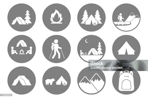 관광 아이콘입니다 트레킹 하이킹 등산 배낭 여행 캠핑 기호 벡터 곰에 대한 스톡 벡터 아트 및 기타 이미지 곰 관광 관광객 Istock