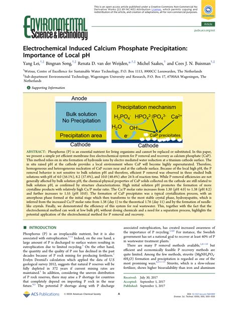 Pdf Electrochemical Induced Calcium Phosphate Precipitation Importance Of Local Ph