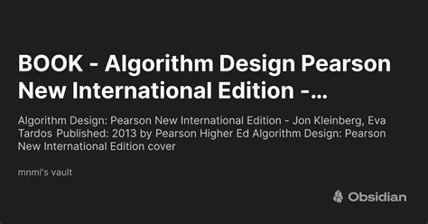 Book Algorithm Design Pearson New International Edition Jon Kleinberg Eva Tardos Mnmls