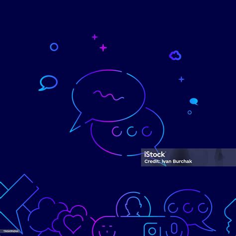 채팅 거품 벡터 라인 아이콘 어두운 파란색 배경에 그림 관련 된 아래쪽 테두리 개성 개념에 대한 스톡 벡터 아트 및 기타 이미지