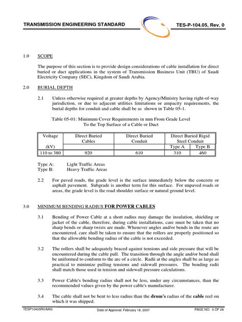 Tes P 104 05 Cable Installations Engineering Requirements 5 Download Free Pdf Road Road