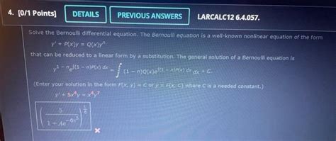 Solved Solve The Bernoulli Differential Equation The