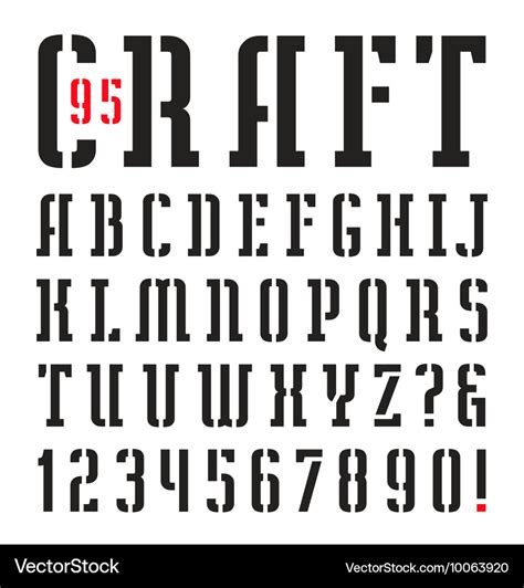 Narrow Stencil Plate Serif Font Royalty Free Vector Image