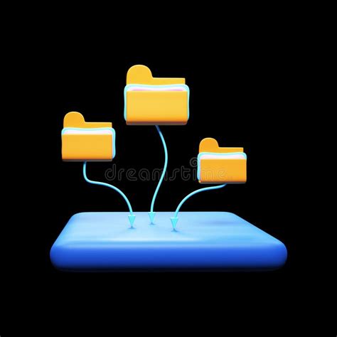 Yellow And Blue Archive Folder 3d Rendering Against Black Stock