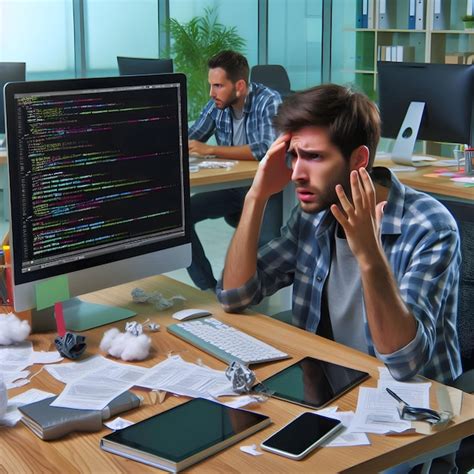 Photo Realistic As Developer Looking At A Failed Code Deployment