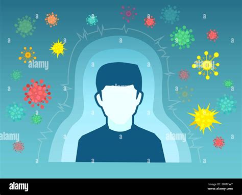 Human Immune System Concept Vector Of A Man With Immunity And Antibodies Against Microbes And
